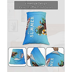 Edwiinsa Welcome Summer Pillow Covers Standard Size Set of 2 20x26 Bed Pillow, Blue Summer Beach Seaside Camping Plush Soft Comfort for Hair/Skin Cooling Pillowcases with Envelop Closure