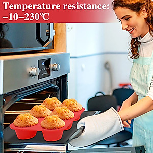 2PCS Silicone Muffin Pans Non-Stick Cupcake Pan 6 Cup Mini Muffin Pan,Reusable Muffin Baking Silicone Mol ds,Muffin Tin For Muffin,Cupcake,Brownie,2 Trays Overlapped(Red,size:9.45x6.5x1.57inch)