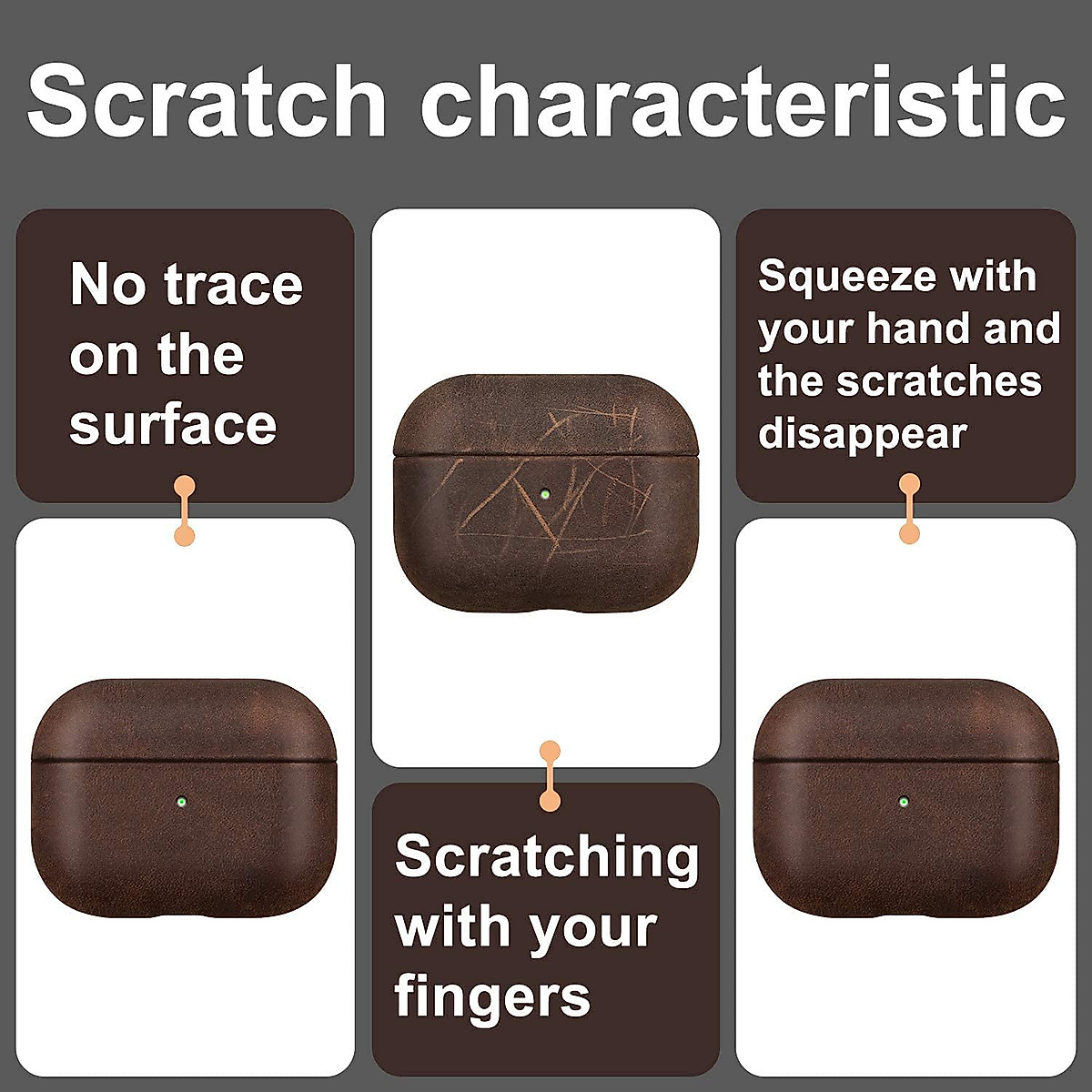 MAOGOAM for AirPods Pro Leather Case Cover with Hand Strap, Genuine Oil Wax Crazy Horse Cowhide Leather Case Cover for Airpods Pro, Handcrafted Fully-Wrapped, The Front LED Visible, Dark Brown