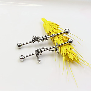 FLOGWE 14G 316L Snake Industrial Barbell Cartilage Earring Surgical Steel Dragon Claw Industrial Barbell Cartilage Earring Body Piercing Jewelry for Women Mens……