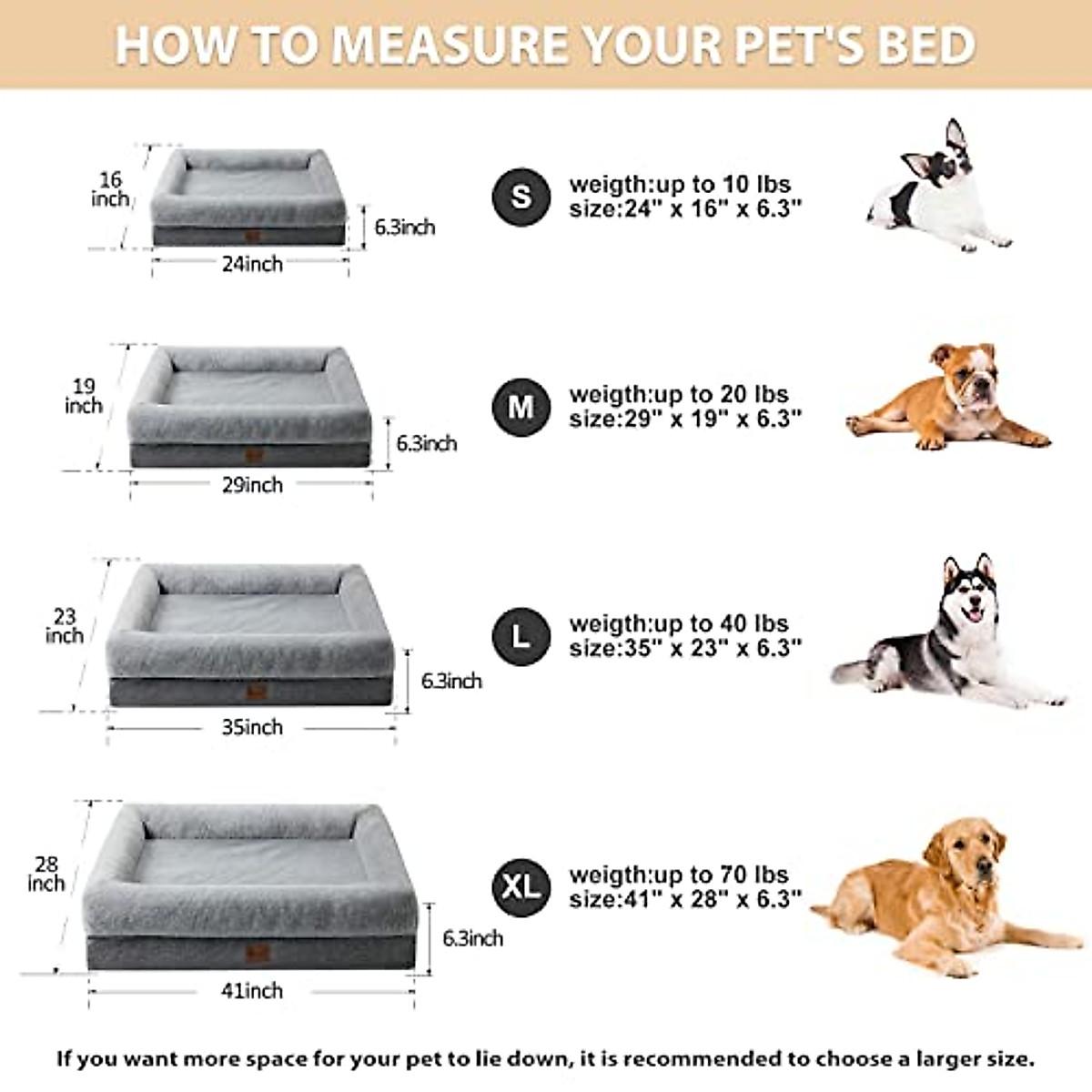 BFPETHOME Sofa Dog Beds for Large Dogs, Washable Large Dog Bed with Bolster, Orthopedic Large Dog Beds with Removable Covers & Waterproof Dog Bed for Pet