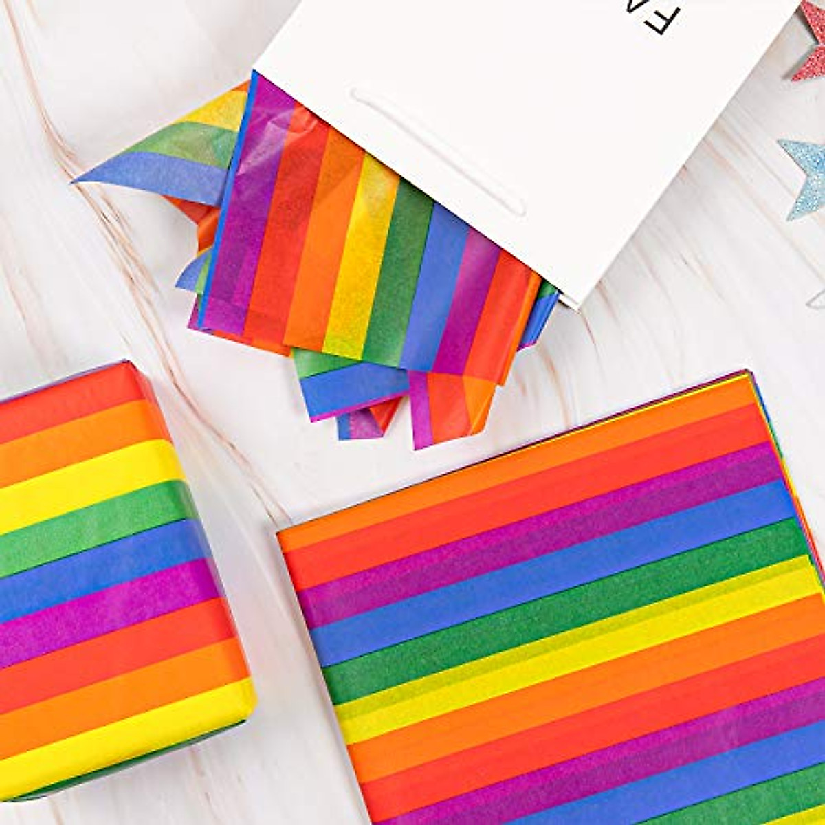 Whaline 100 Sheet Rainbow Tissue Paper Crepe Paper Colorful Stripes Art Tissue Bulk Colored Gift Wrapping Paper for DIY Art Craft Gay Pride Party Gift Bags Birthday Wedding Favors