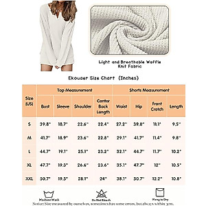 Ekouaer Lounge Sets for Women Waffle Knit Pajama Set Long Sleeve Top and Shorts Matching Loungewear S-XXL Rose