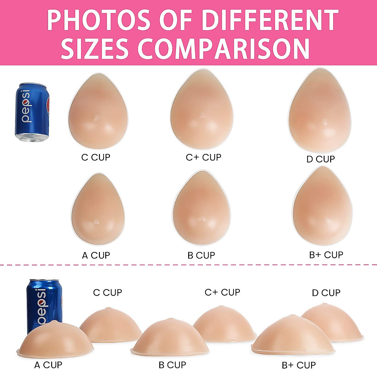 Vollence One Piece C+ Cup Teardrop Silicone Breast Forms Mastectomy Fake Boobs Bra Enhancer Inserts Concave Bra Pads - Nude