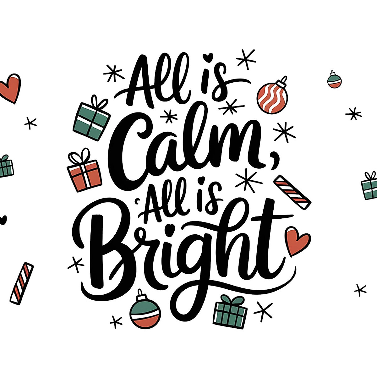 Hogg 16oz Christmas Glasses - Silent Night Design, Cute Christmas Stuff, Glass Cup with Lid and Straw, Xmas Gifts for Women