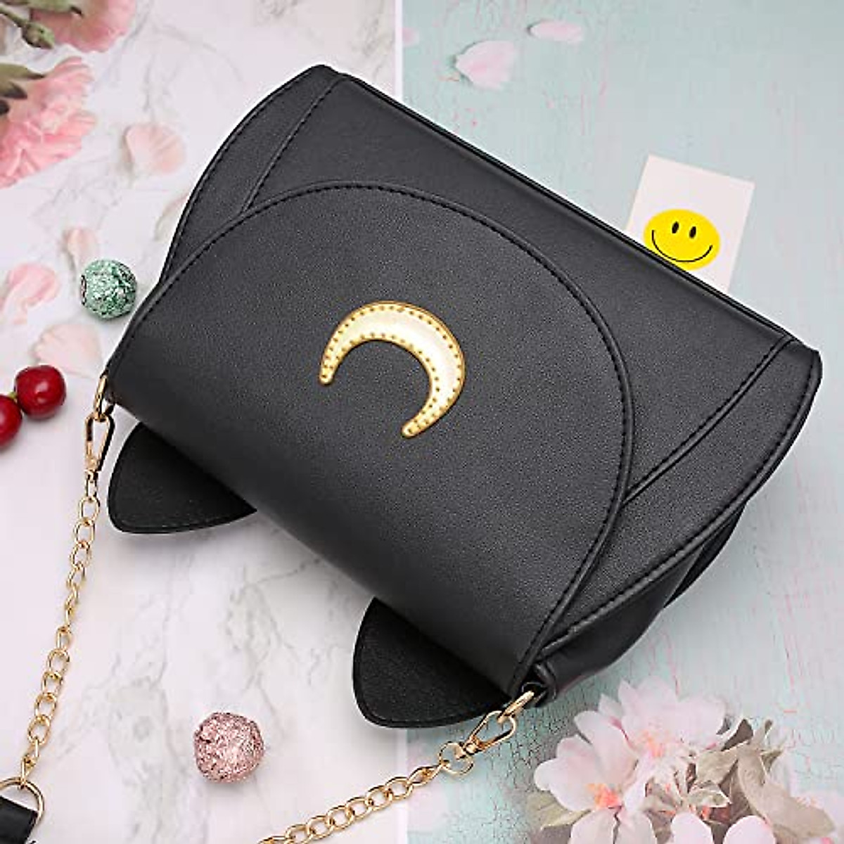 Akstore Women's Handbag Cat Purses Cosplay Sailor Moon Bag PU Leather Girls Handbag Shoulder Bags (Black)