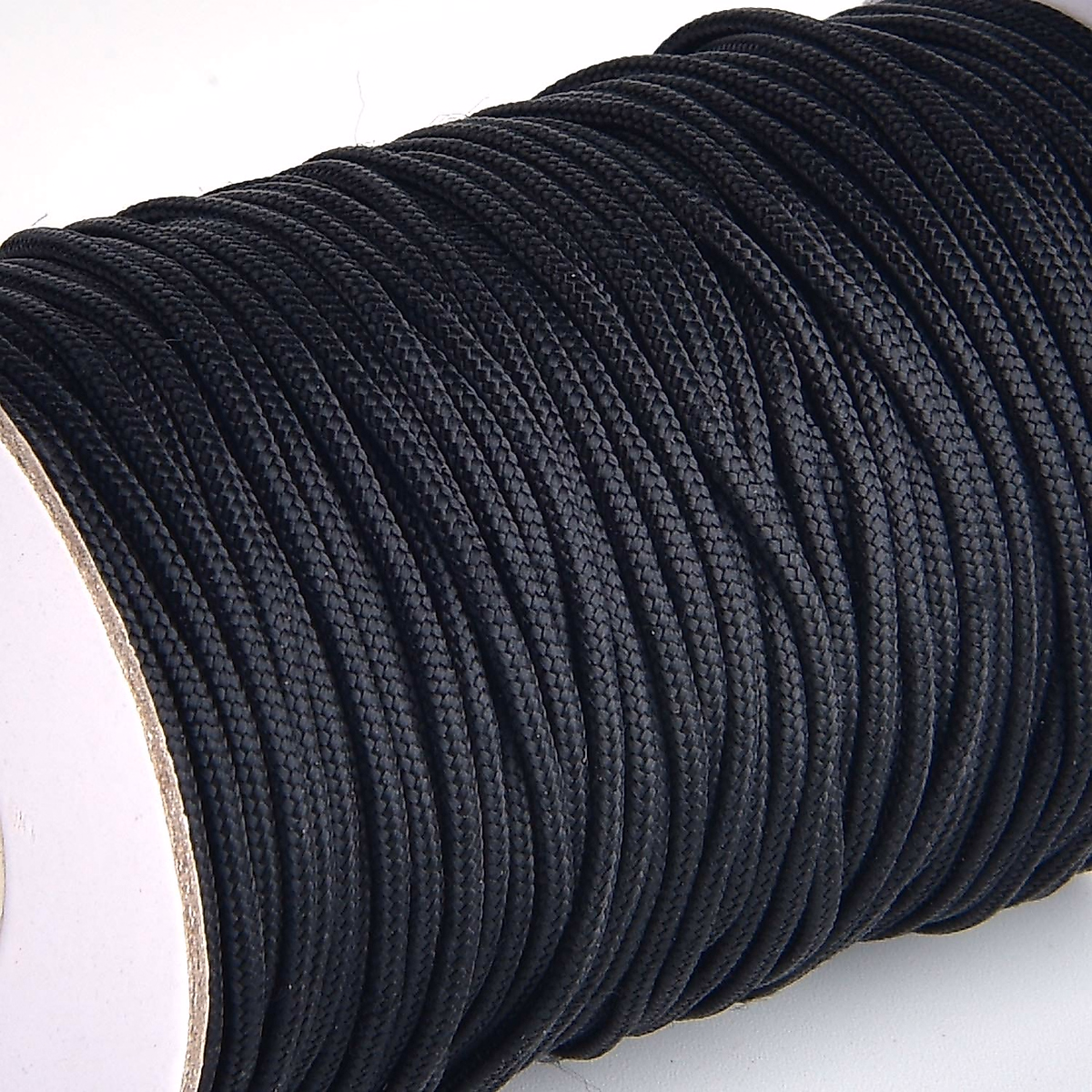 SAYAYA 109 Yards Braided Nylon Lift Shade Cord with Wood Pendant, 1.8 mm Blind Cord Aluminum Window Pull Down Cord Roman Rollers Repair Gardening Plant Waist Beading String and Crafts (Black)