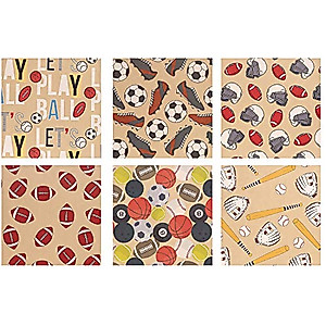 RUSPEPA Kraft Wrapping Paper Sheet - Football and Birthday Printed, Great for Boys, Baby Shower, Holiday - 12 Sheets Packed as 2 rolls - 17.5 x 30 Inch per sheet