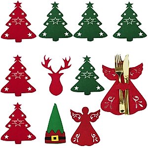 Christmas Silverware Sleeves Bag Holder Pockets Cutlery Pouch Wraps Bag Spoon Tableware Flatware Dinnerware Bag 11 Pcs