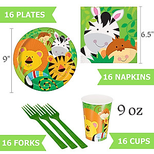 Jungle Party Supplies, Safari Birthday Decorations - Safari Theme Balloons, Birthday Banner, Paper Plates, Cups, Napkins, Forks, Tablecloth, Zoo Animals Tattoos