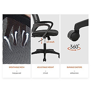 BestOffice Ergonomic Desk Mid-Back Mesh Computer Lumbar Support Comfortable Executive Adjustable Rolling Swivel Task Chair with Armrests(Black)