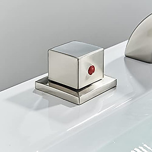 Oulantron Waterfall Widespread Bathroom Sink Faucet Bathroom Basin Sink Faucet LED with Changing 2 Handle 3 Hole Brushed Nickel Cold and Hot Water Mixer Vanity Bathroom Faucet