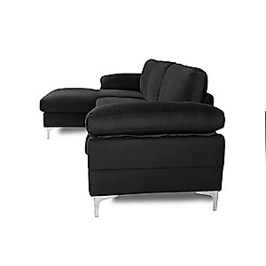 Lepfun Modern Velvet Fabric, L-Shape Couch with Extra Wide Chaise Lounge and Removable Cushions, Sectional Sofa for Living Room, Left Hand Facing,Up to 3 Seating Capacity,Black