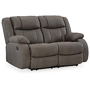 Signature Design by Ashley First Base Contemporary Faux Leather Manual Reclining Loveseat, Gray