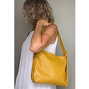 LaGaksta Bria Convertible Leather Backpack Purse - Casual Travel Shoulder Bag (Mustard Yellow)