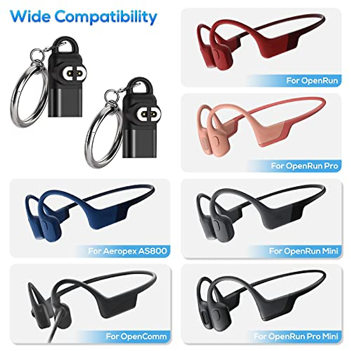 2-Pack Charging Adapter Replacement for AfterShokz Aeropex AS800 & Shokz OpenRun Pro & OpenRun & OpenRun Mini & OpenComm, USB Type C Charger Adapter for AfterShokz Aeropex Bone Conduction Headphones