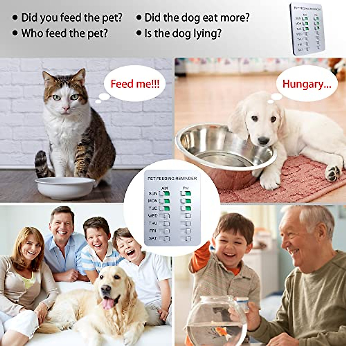 YARKOR Dog Feeding Reminder Magnetic Reminder Sticker,AM/PM Daily Indication Chart Feed Your Pets,Fridge Magnets and Double Sided Tape - Prevent Overfeeding or Obesity (Sliver)