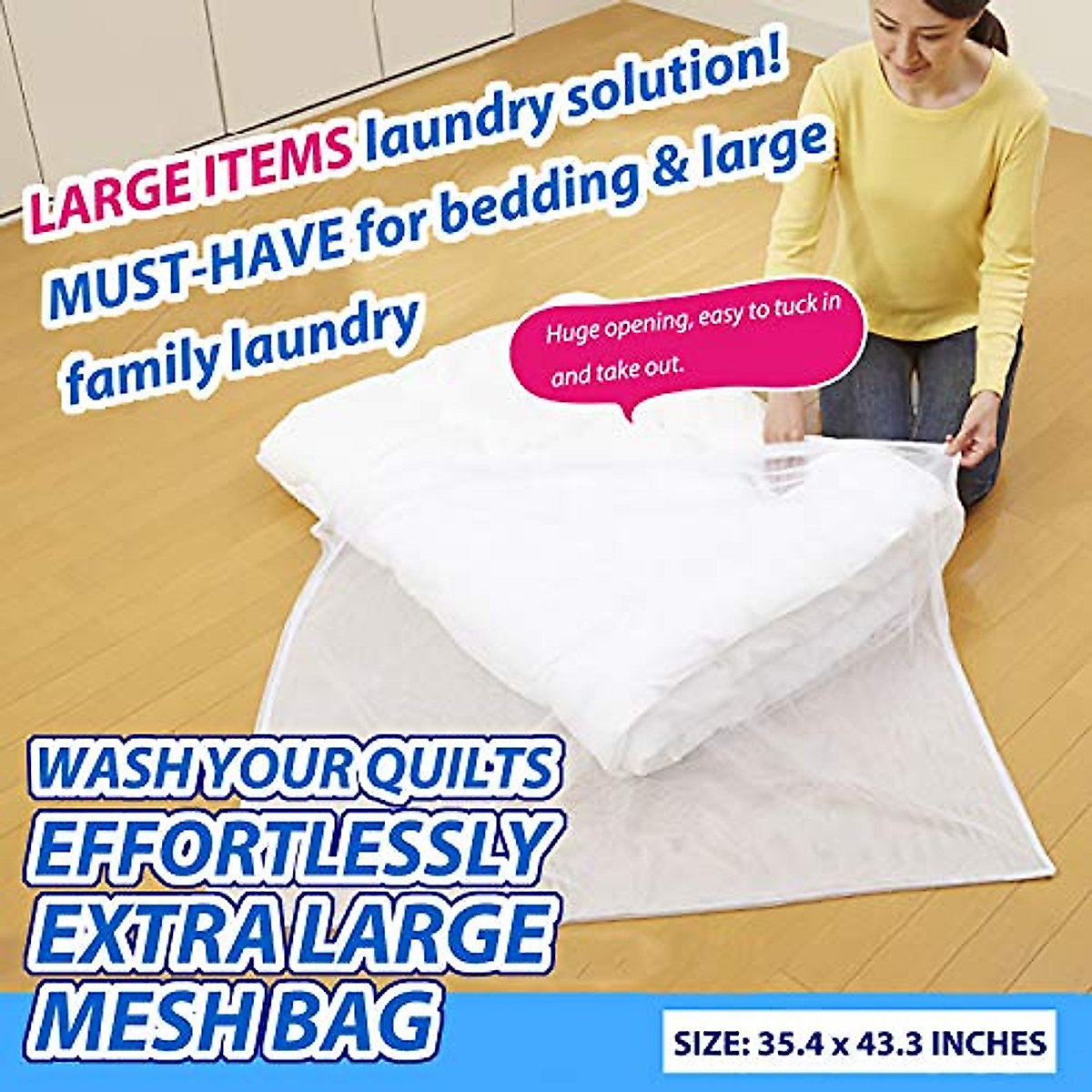 Large Laundry Bags, Tomoda 36” x 44” Extra Large Mesh Laundry Bags with 3 Small Laundry Bags for Washing Machine, Heavy Duty Zipper Wash Bags for Quilts/Sheets/Winter Coats