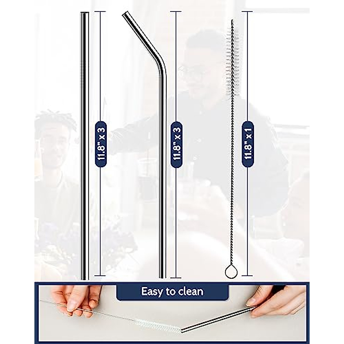 Stanley Straw Replacement 40 oz 30 oz, 6 Pcs Metal Straws Reusable, Reusable Straws Dishwasher Safe with Straw Cleaner(Silver 12 inches)