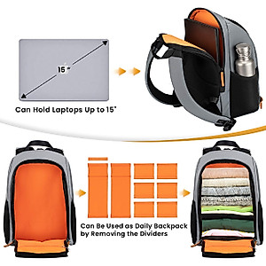 TARION Camera Backpack Waterproof Camera Bag Large Capacity Camera Case with 15 Inch Laptop Compartment Rain Cover for Women Men Photographer Lens Tripod Grey TB-02