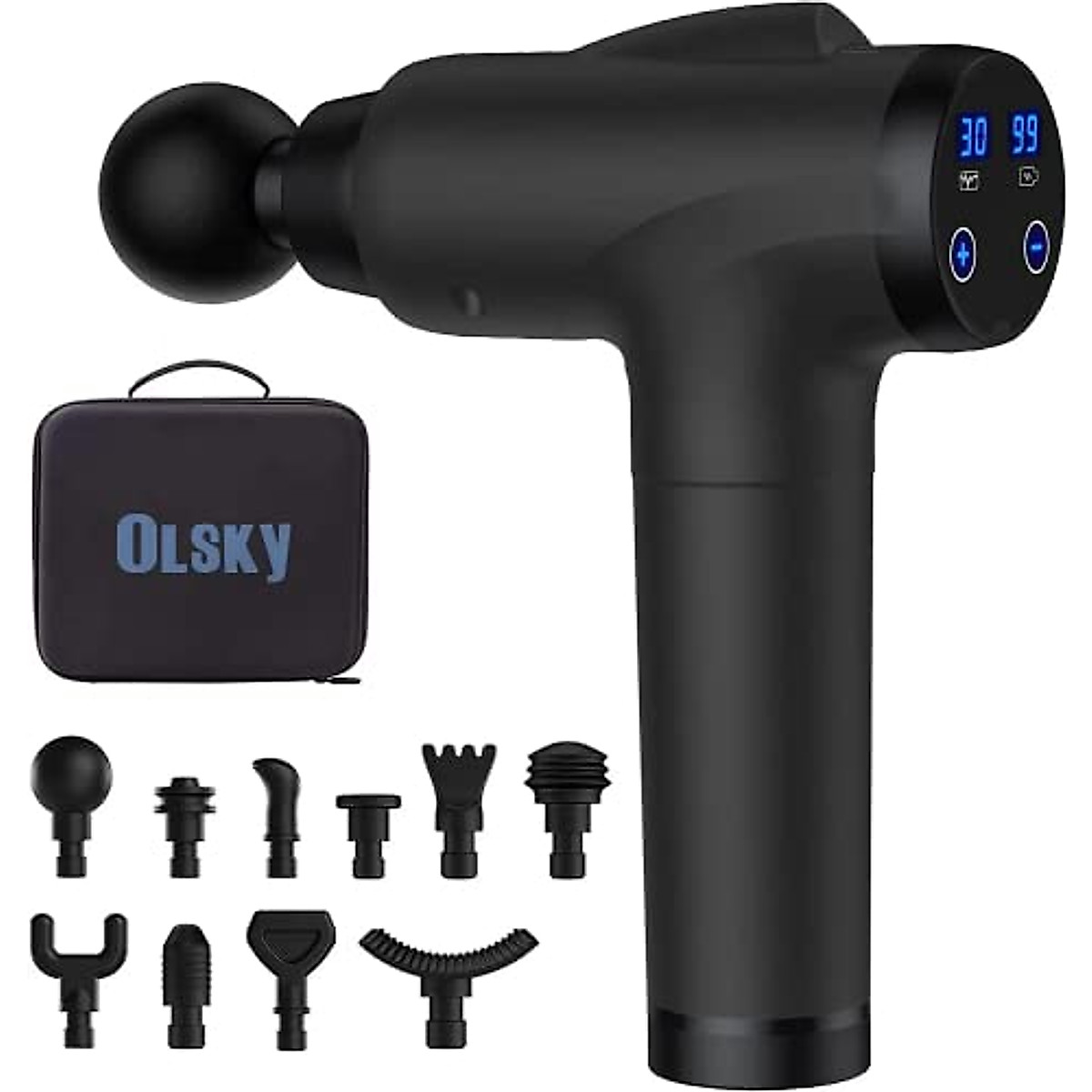 OLsky Massage Gun Deep Tissue, Handheld Electric Muscle Massager, High Intensity Percussion Massage Device for Pain Relief with 10 Attachments & 30 Speed(Black)