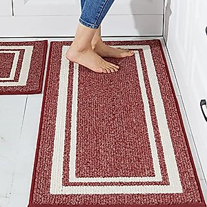 COSY HOMEER Kitchen Rugs Non-Slip 20" x30/20 x48 Inch Thick Polypropylene Standing Mat for Home Machine Washable, Red Frame