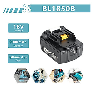 2Packs Upgraded 5.0Ah 18V BL1850B with LED Replacement Lithium-ion Battery Compatible with Makita 18 Volt Battery for Compatible Makita 18V Lithium-Ion Cordless Power Tools (4)