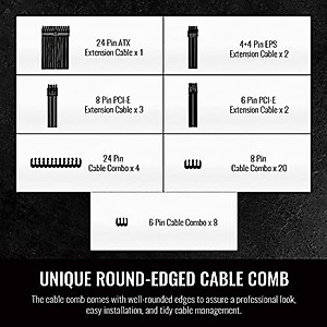 Thermaltake TtMod Sleeve Extension Power Supply Cable Kit, ATX/EPS/8-pin PCI-E/6-pin PCI-E with Combs-Black, AC-052-CN1NAN-A3