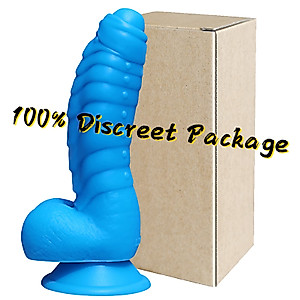 LZYAA Realistic Dildo, Liquid Silicone Material No Any Smell Adult Sex Toys Penis, Strong Suction Cup for Hand-Free 2 Balls G-Spot Vaginal Discreet Package(Blue)