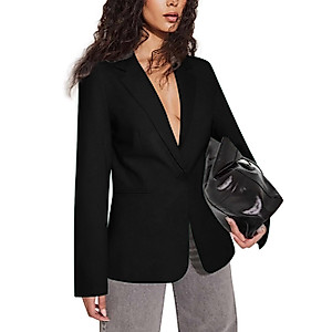 Sucolan Blazer Jackets for Women Open Front One Button Blazer Long Sleeve Office Blazers for Work Black M