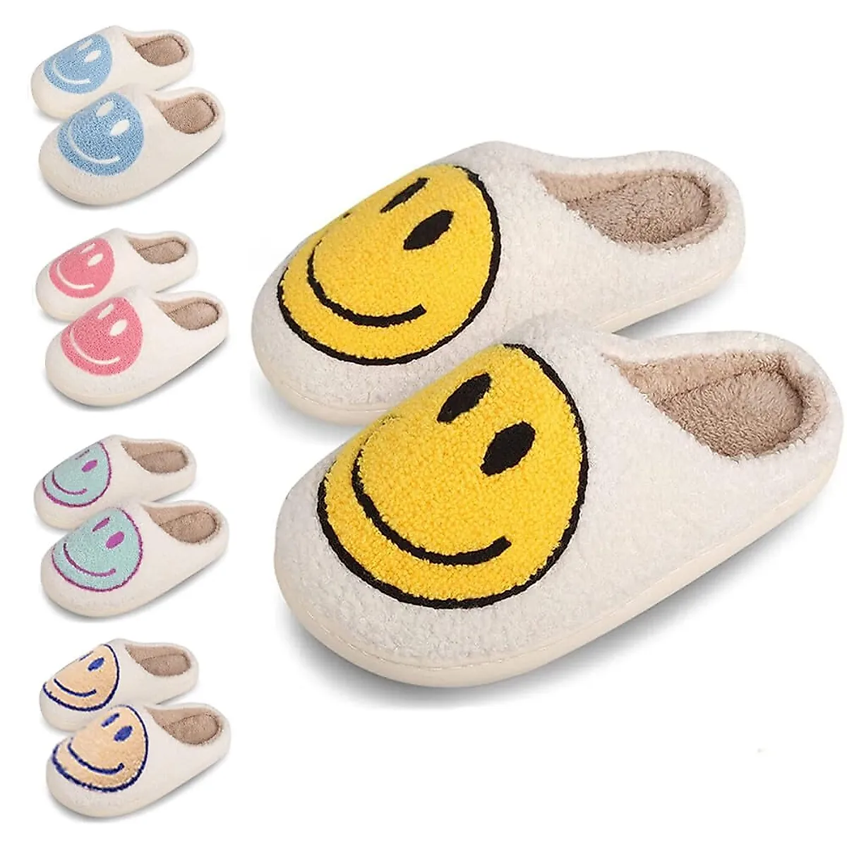 dubuto Smile Face Slippers for Girls Boys, Cute Soft Plush Anti-slip House Kids Girls Slippers with Memory Foam Warm Cartoon Happy face Shoes for Indoor Outdoor