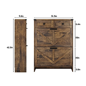 Shoe Storage Cabinet with 2 Flip Drawers & 2 Drawers,Shoe Cabinet Storage with Legs for Entryway,Freestanding Shoes Organizer Cabinet,Farmhouse Slim Shoe Cabinet Rustic Brown