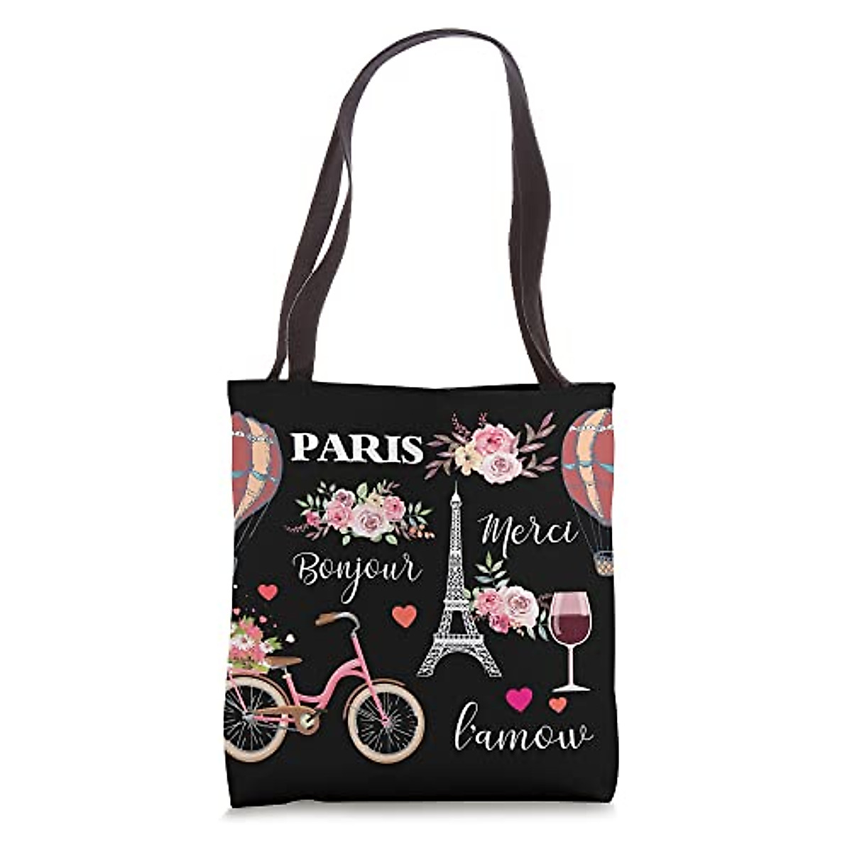 Paris Bonjour Merci Eiffel Tower French Love Sign Tote Bag
