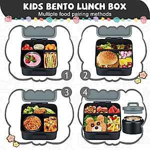MAISON HUIS Bento Lunch Box for Kids With 8oz Soup Thermos, Leakproof Lunch Compartment Containers with 4 Compartment Bento Box, Thermos Food Jar and Lunch Bag, BPA Free,Travel, School(Unicorn)