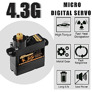 DSPOWER 2PCS 4.3G Mini Servo, RC Micro Digital Servo Motor Metal Gear Coreless Steering Servos for Fixed-Wing Helicopter Airplane Drone 1/24 1/28 RC Car SCX24 Boat Robot Toy