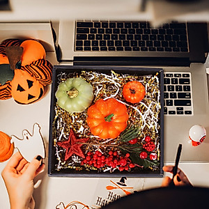 LOMIMOS 300g/10.6oz Halloween Raffia Paper Confetti Shred,Orange Black Gold Cut Paper Filler for Gift Wrapping Craft DIY Packaging Filling Party Decoration