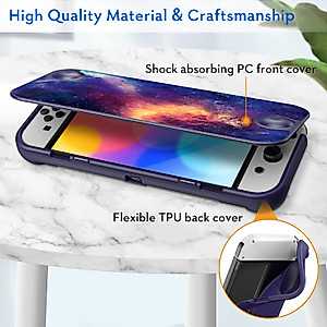Fintie Flip Case for Nintendo Switch OLED Model - [Screen Safe] Slim Protective Soft TPU Shell with Magnetically Detachable Front Cover & Ergonomic Grip for Switch OLED Model 2021 (Galaxy)