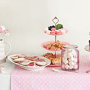 Tosnail 3 Pack 3 Tiers Pink Plastic Cupcake Stand Dessert Stand Tiered Serving Trays with 3 Styles Gold Rod, Party Serving Trays Fruit Pastry Holders for Wedding and Party - Heart and Flower Embossed