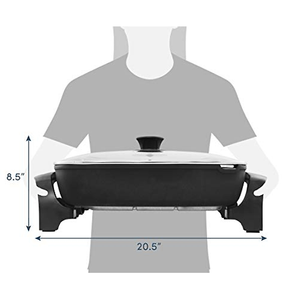 Elite Gourmet EG-6203# Extra Deep 16"x13"x3.2" (10.5Qt.) Scratch Resistant, Easy Pour Spout Dishwasher Safe, Non-stick Electric Skillet with Glass Vented Lid, Adjustable Temperature, Black