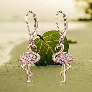 Flamingo Earrings for Women Sterling Silver Cute Bird Animal Rose Gold Pink Flamingo Dangle Hypoallergenic Christmas Holiday Summer Gifts
