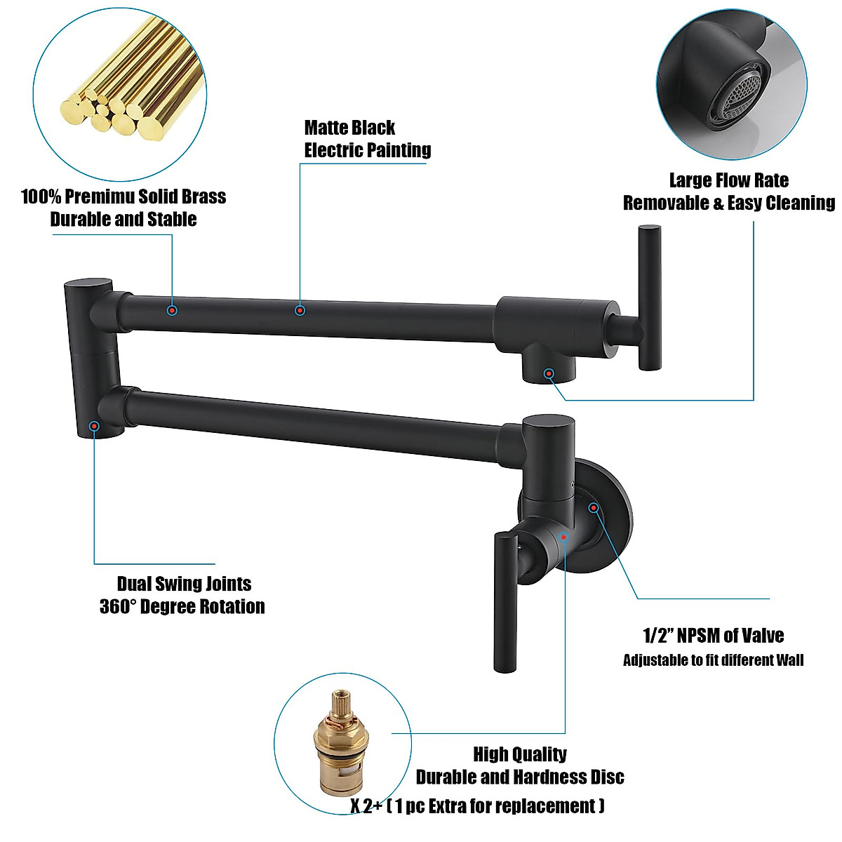 Havin Black Kitchen Faucet with Pull Down Magnetic Sprayer with Black Pot Filler Faucet