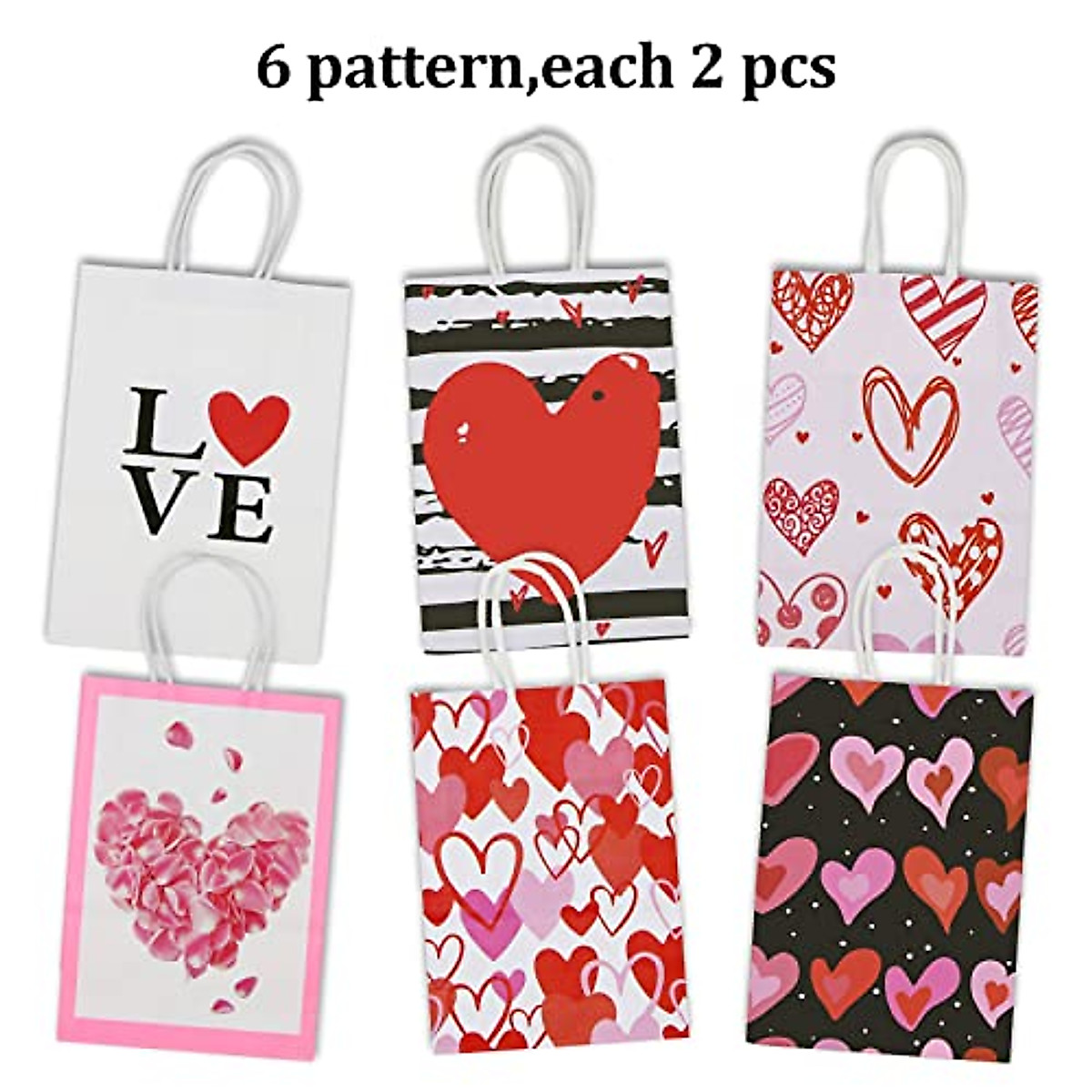 Tuzuaol 12 Pack Valentines Day Gift Bag with Tissue Paper for Kids Valentines Paper Goodie Bags with Handle for Wrapped Gifts Party Supplies