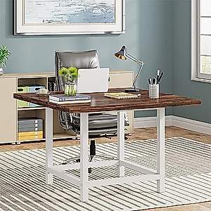 Tribesigns Small Conference Room Table for 4 People, Rustic Square 39.4 Inches Wood Computer Desk for Home Office,Small Space (Chair not Included) (Dark Oak)