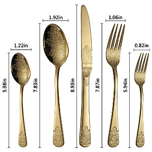 Gold Silverware Set of 20 Stainless Steel Flatware Set Cutlery Set Service for 4 Eating Utensil Tableware Sets Include Knives Forks Spoons for Kitchen Home Restaurant
