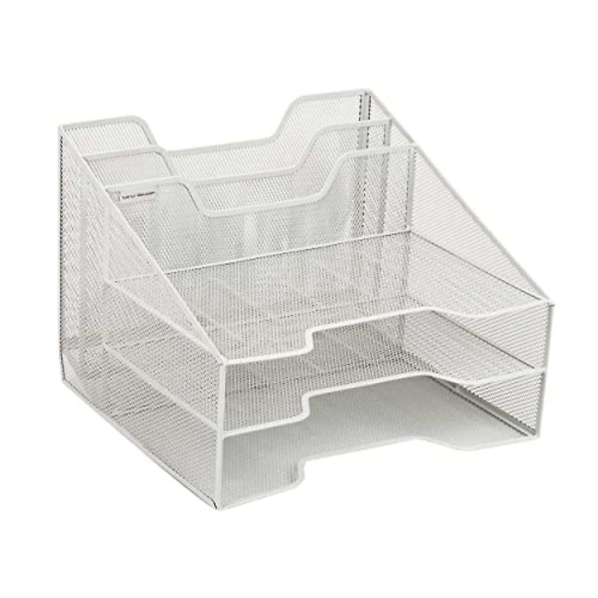 Mind Reader Network Collection, 3-Tier, 5-Compartment Desktop Organizer with 2 Vertical File Holders and 3 Horizontal Paper Trays, Desktop Organizer, Metal Mesh, White