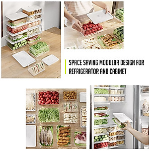 Refrigerator Organizer Bins with Removable Drain Tray for Fruits and Vegetables, Produce Saver, Small and Medium Storage Containers, 3-Piece Set, Clear, Dishwasher Safe, BPA-Free, Stackable Fridge Bin