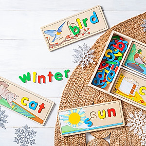 Melissa & Doug See & Spell Wooden Educational Toy With 8 Double-Sided Spelling Boards and 64 Letters Preschool Learning Activities, See & Spell Learning Toys For Kids Ages 4+