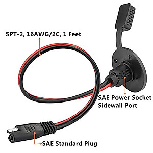 SAE Power Socket Sidewall Port Connector Extension 16AWG Cable, 2 Pin SAE To SAE Weatherproof Quick Connect Plug for Solar Generator Battery Charger, Pack of 2