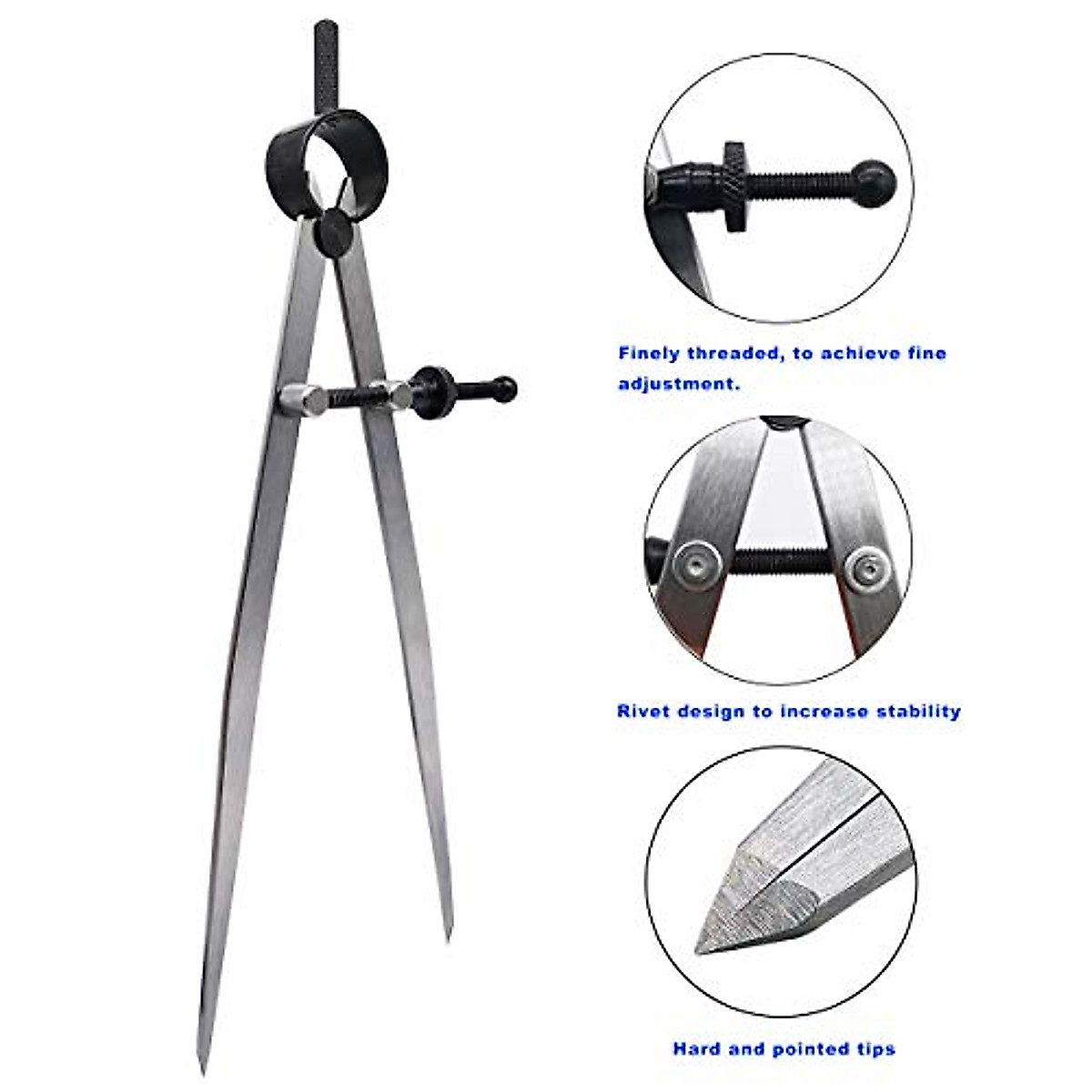 ZLKSKER 8 Inch Adjustable Lockable Steel Wing Divider, Leather Compass for Woodworking & Leather Craft, Marking & Scribe Tool