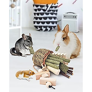 Bissap Rabbit Chew Toys, Natural Seagrass Hanging Basket Chews Water Plant Woven Bunny Chewing Treats for Guinea Pigs Chinchillas Hamsters Rats and Other Small Pets Teeth Grinding Toy